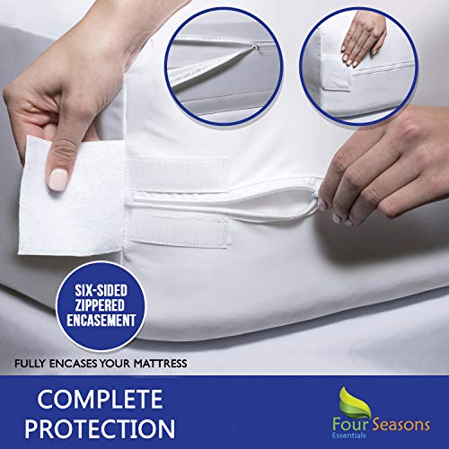 Four Seasons Essentials Queen Mattress Protector - Zippered Bedbug Waterproof Mattress Cover, Premium Quality Hypoallergenic Bed Encasement