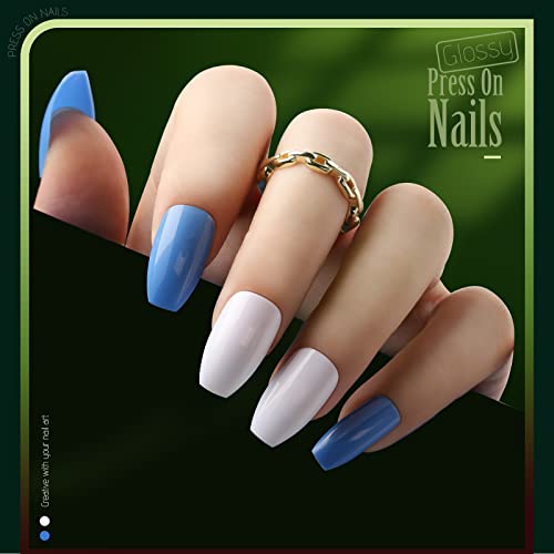 Coffin Shape Press On Nails Set, Teenitor 24 Packs 576PCS Matte Short Coffin Glue On Nails Medium Length, 12 Colors Coffin , 12 Colors Glossy Press On Coffin Nails, Reusable, Nail Adhesive Tabs, Nail Stickers Rhinestone