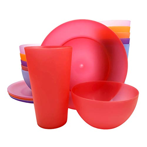 Plastic Dinnerware Unbreakable Plastic Tumblers, Bowls & Plates Dinnerware Set | Set of 18 in 6 Assorted Color | Dishwasher safe, BPA Free