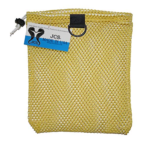 JCS Nylon Mesh Drawstring Bag with D-Ring, Approx. 8inch x 10inch, Yellow