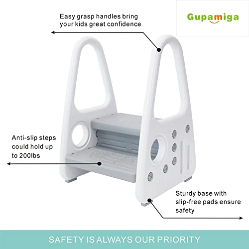 Gupamiga Toddler Step Stool for Kids,Toddler Step Ladder for Step Stool for Bathroom, Kitchen and Toilet Potty Training Learning Helper with Handles (Two Floors)