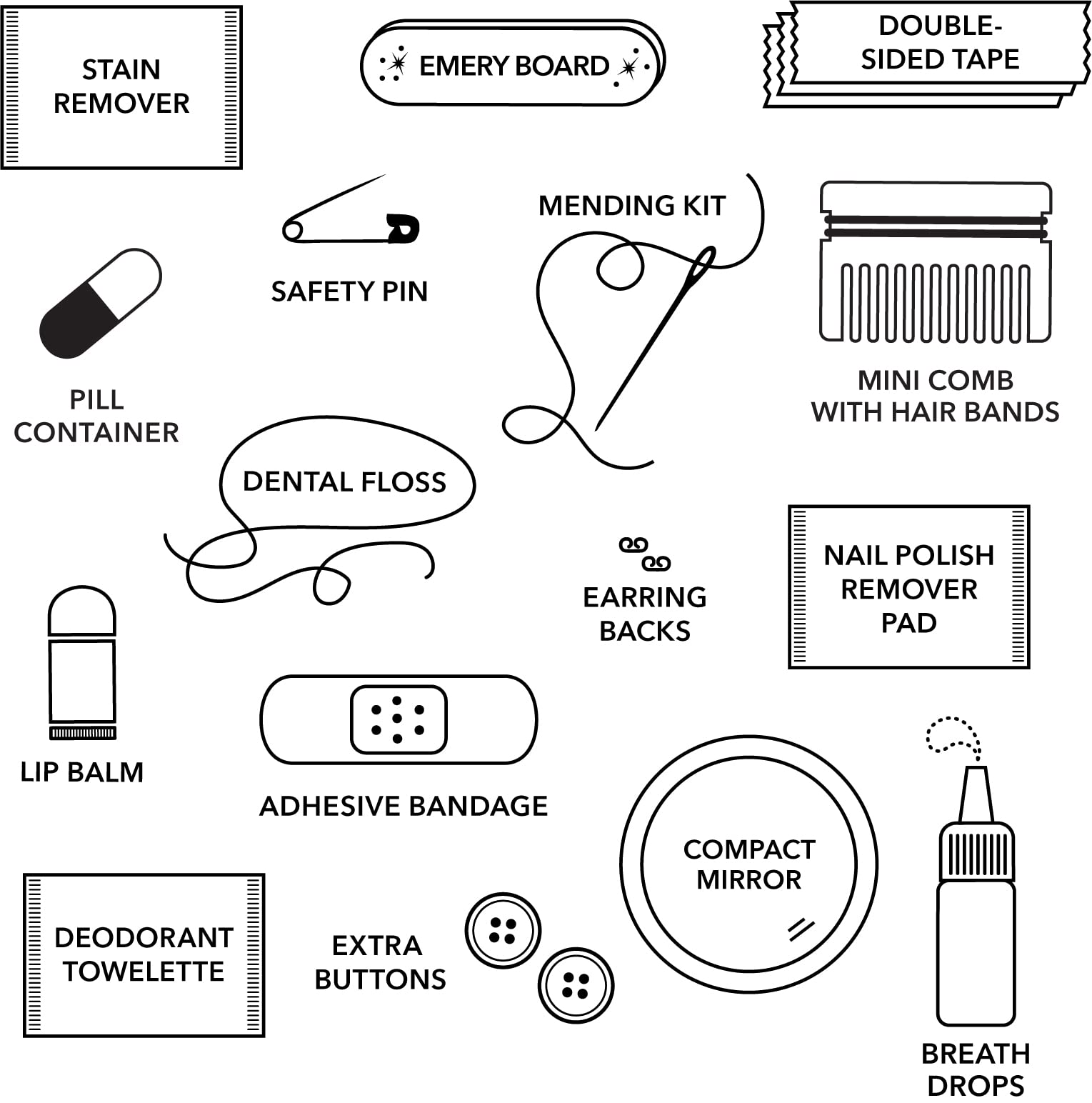 Pinch Provisions Minimergency Kit, Includes 17 Travel-Sized Cosmetic Essentials, Convenient for Purses, Emergency Beauty Accessories, Gifts for Holiday’s & Birthday’s, Edge Black