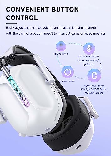 Gvyugke Captain 500 Wireless Gaming Headset, 2.4GHz USB Wireless Headset with Microphone for PS4/PS5/PC/Switch, Bluetooth 5.2 Gaming Headphones with 40H Battery, RGB Light, Ergonomic Design(White)