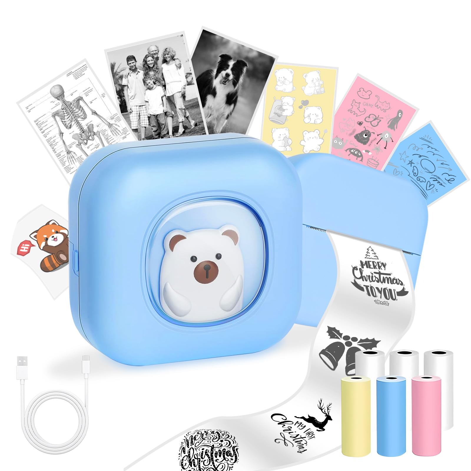Mini Sticker Printer, Inkless Phone Printer, Portable Pocket Sticker Maker Machine, Wireless Thermal Print Pod With 2pcs Sticky Paper + 4pcs Paper For Iphone, Photo, School Notes, Label (Blue)