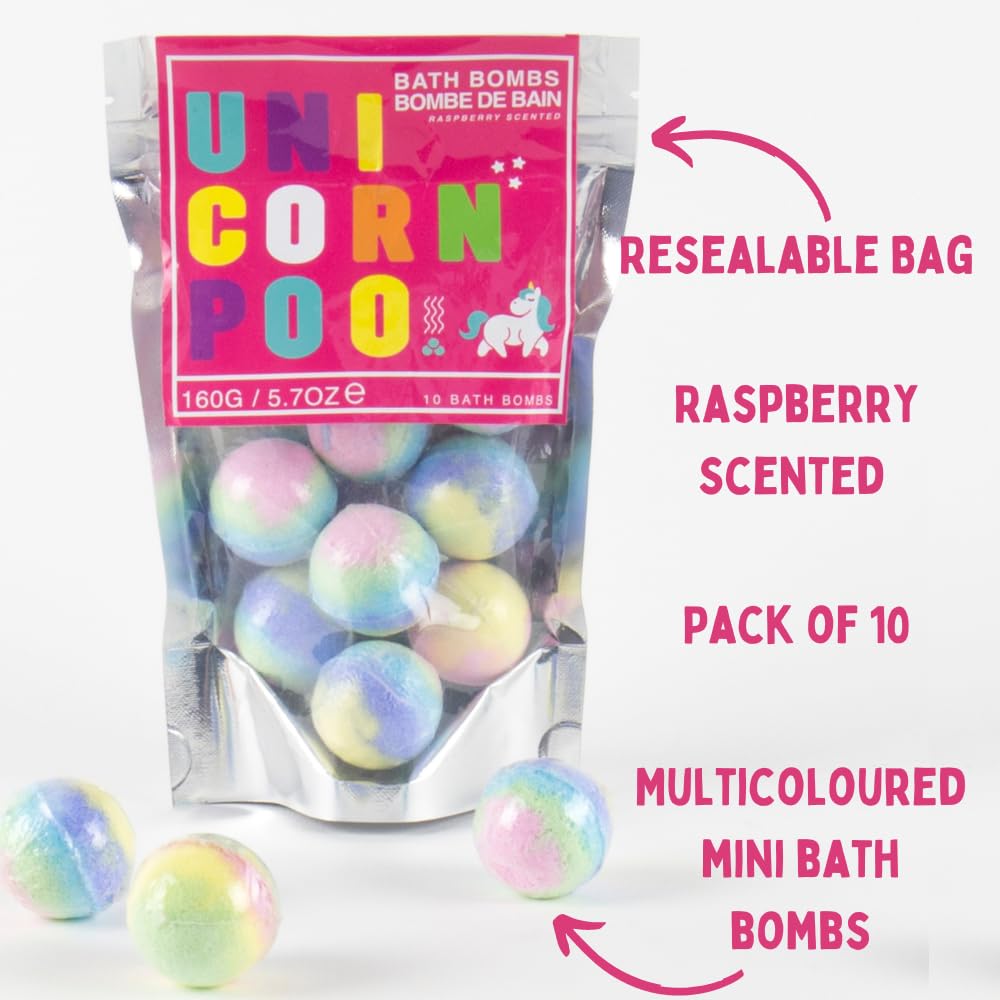 Gift Republic Unicorn Poo Bath Bombs Raspberry Scented Mini Colourful Bath Bombs for Kids Fun Bathtime Fizzies Pampering Gift Set