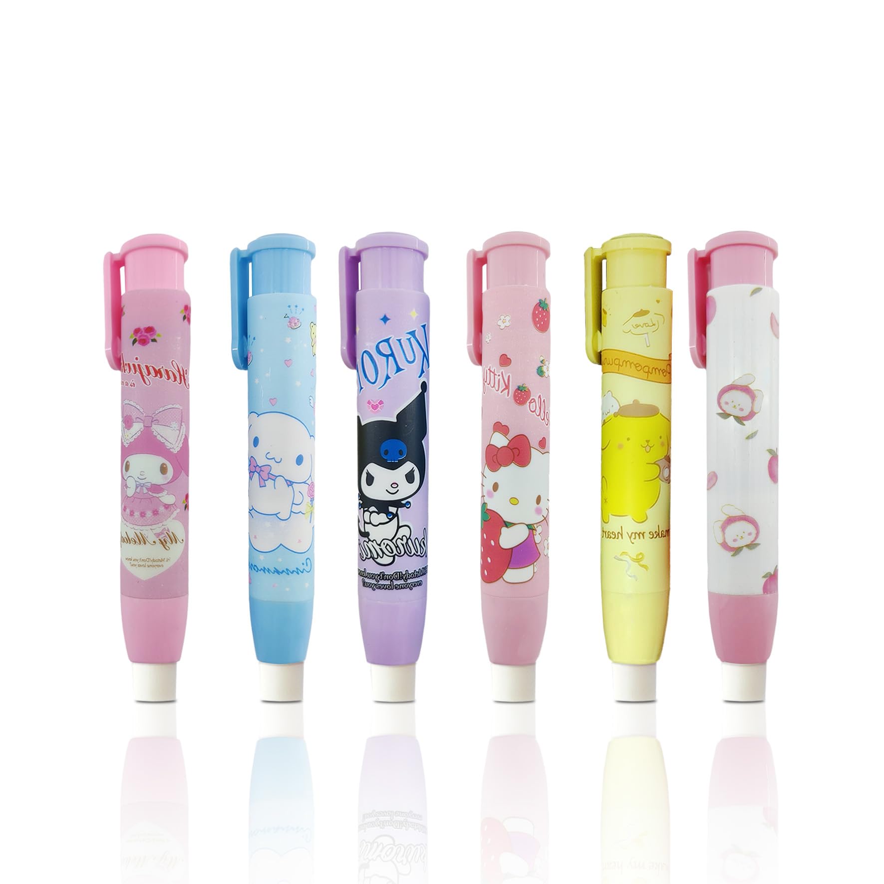 6Pcs Cute Creative Stationery Erasers for Kids Retractable Pencil Erasers for Pencils Kawaii Eraser Fun Kitty Erasers Back to School Supplies Kid Party Favors Gift Suitable for Children Over 3Years(A)
