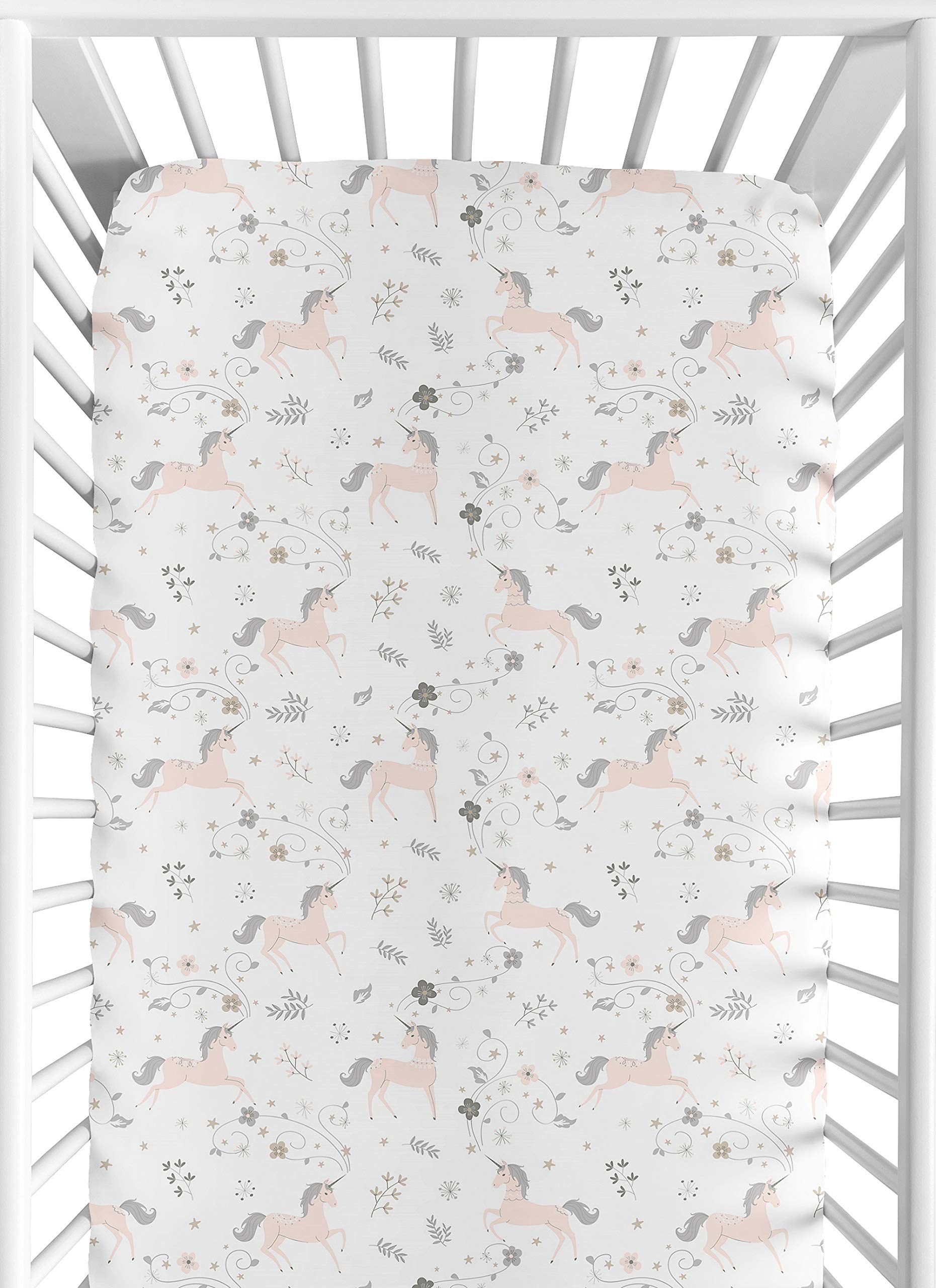 Pink, Grey and Gold Baby or Toddler Fitted Crib Sheet for Unicorn Collection by Sweet Jojo Designs