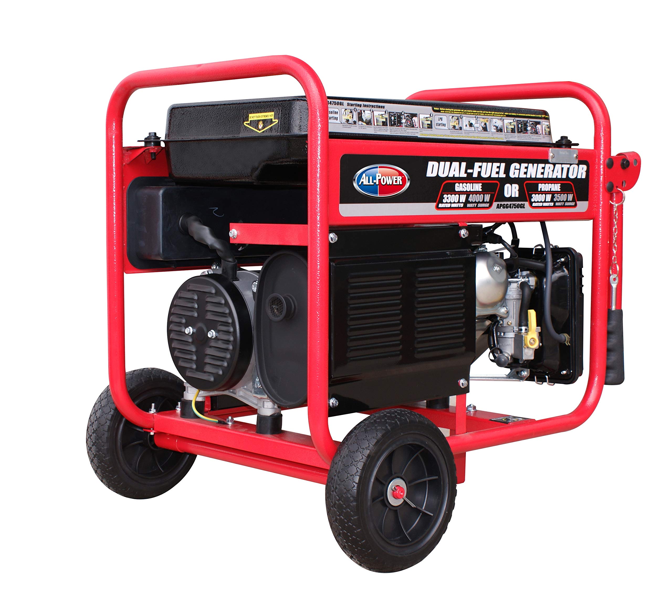 All Power America 4000 Watt Portable Dual Fuel Generator - Electric Start - Gas/Propane(LPG), Black/Red