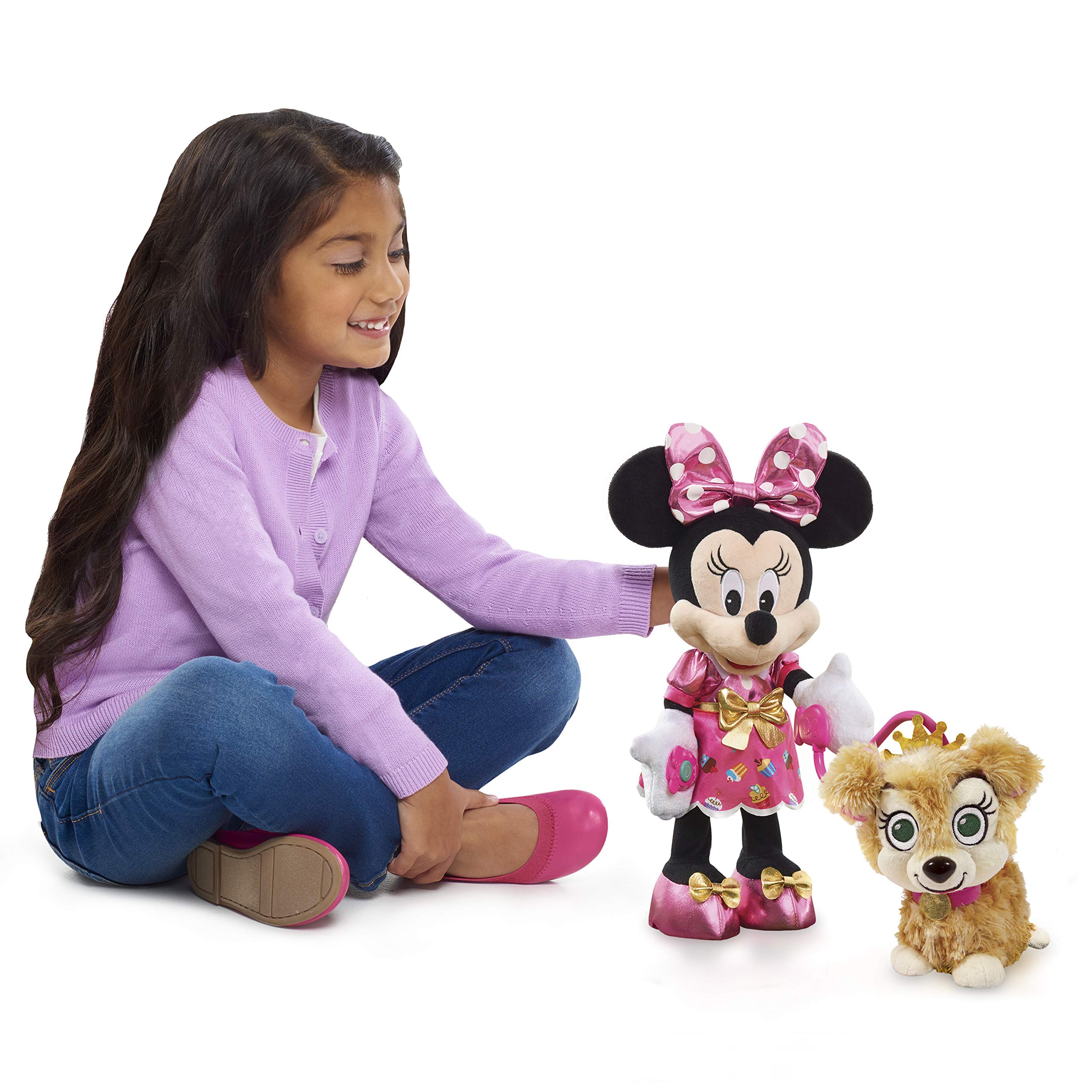 Disney Junior Minnie Mouse Party & Play Pup Feature Plush, Officially Licensed Kids Toys for Ages 3 Up by Just Play