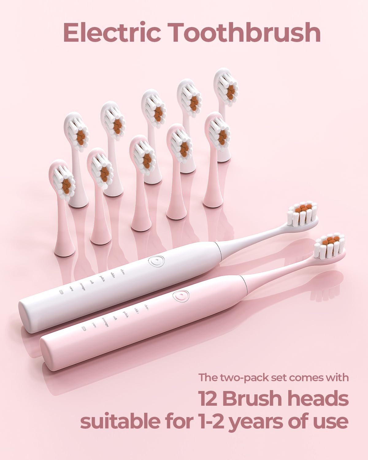 Aneebart Sonic Electric Toothbrush 2 Pack,Electric Toothbrush for Adults and Kids ,Travel Electric Toothbrush Includes 12 Brush Heads,6 Modes with 2 MIN Smart Time (Black Pink)