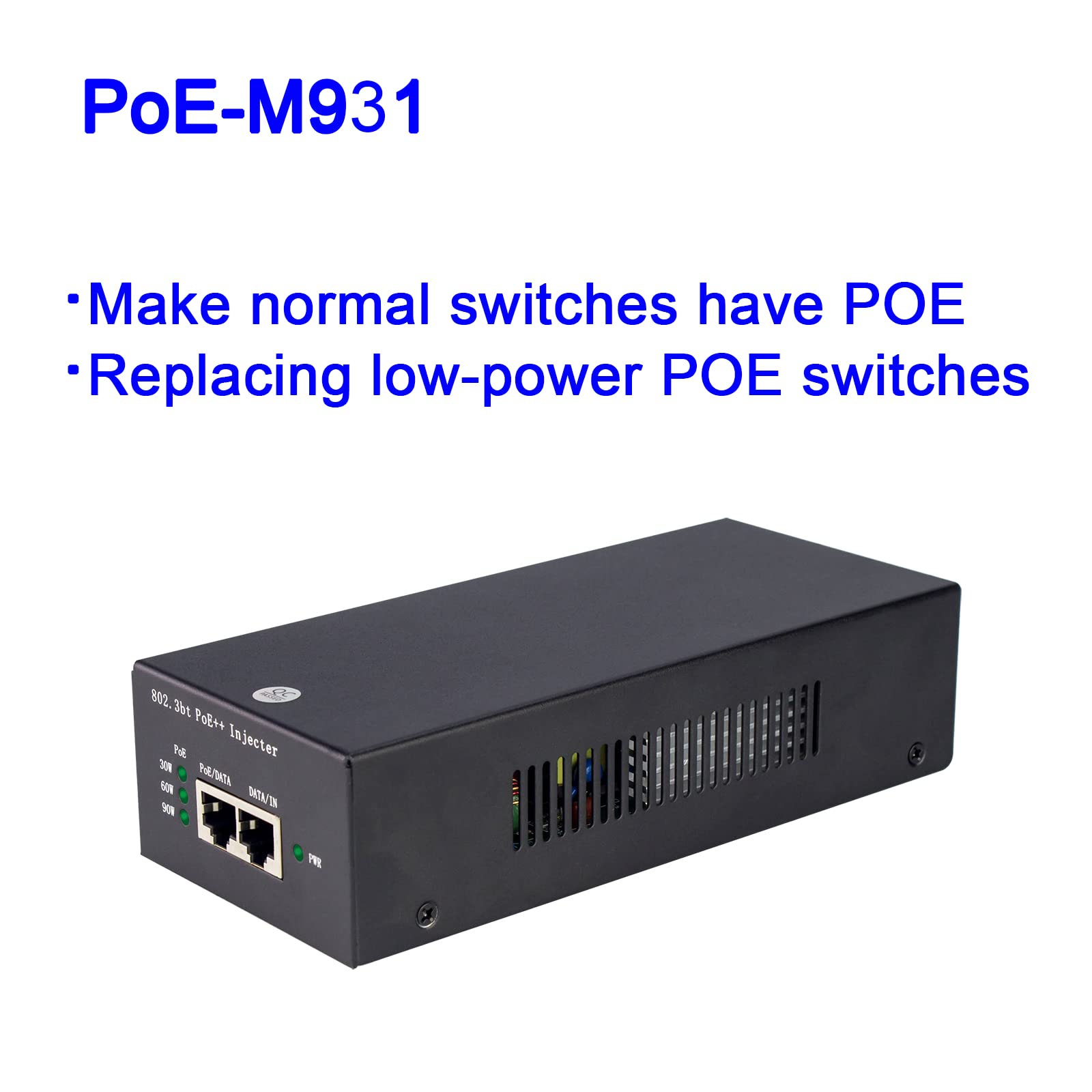 CENTROPOWER 90W High Power Gigabit PoE Injector Adapter,10/100/1000Mbps,Up to 90W Ultra Power Supply Ethernet PoE++ Injector,IEEE 802.3af/at/bt Compliant ,UL Certified.Plug & Play