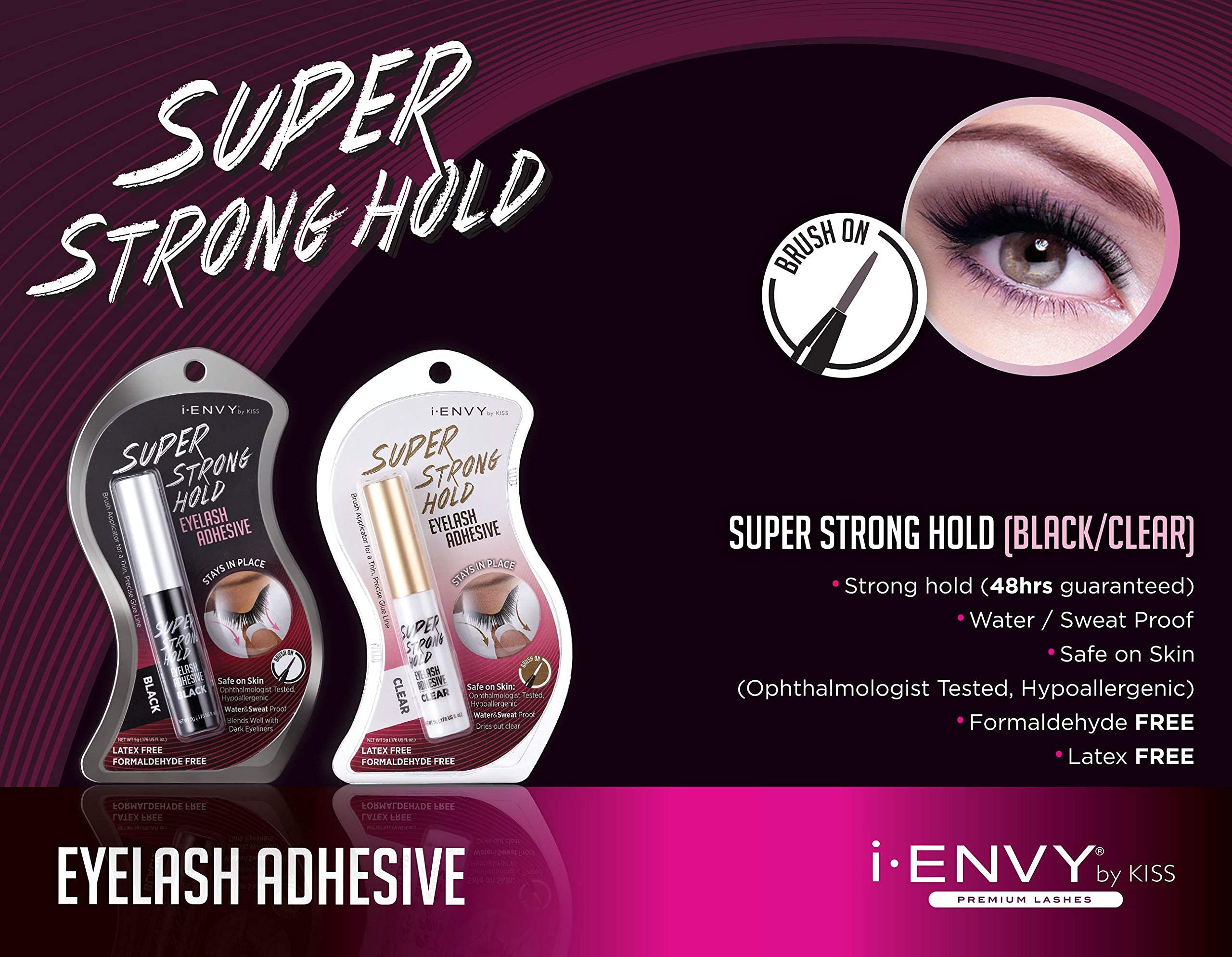 i-Envy by KISS Super Strong Hold Eyelash Adhesive Black KPEG05 Brush On Latex Free 0.18oz