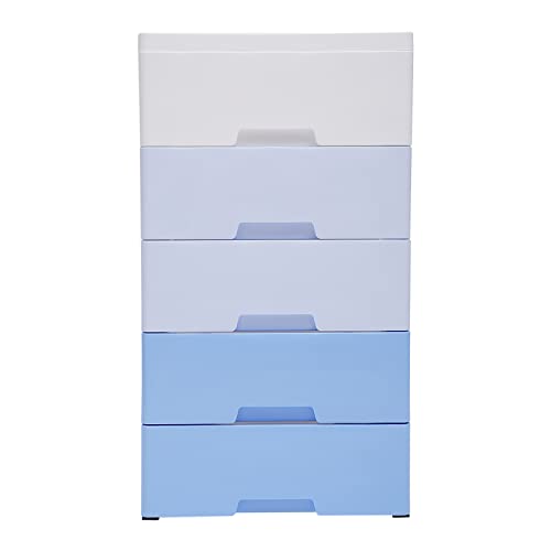 Plastic Storage Cabinet,5 Drawer Stackable Vertical Clothes Storage Tower,Lockers can be Placed in Bedrooms Bathrooms Livingrooms (Blue)