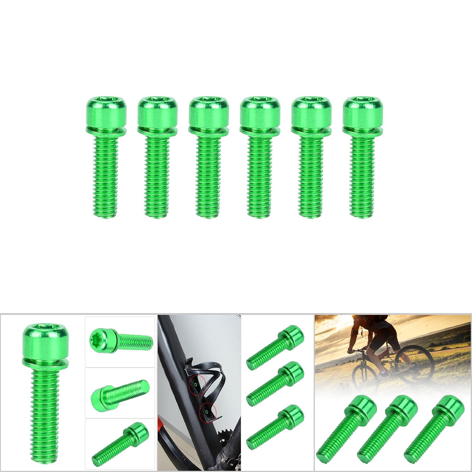 6pcs M5x25mm Bike Water Bottle Cage Bolts, Titanium Alloy M5 Hex Socket Tapping Screw for Bottle Holder Bracket Rack Cycling Bracket Bolt for Bike Bottle (Green)