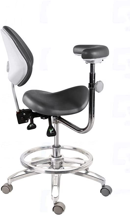 BONEW Global-Dental Saddle Chair Office Stool Dentist's Doctor's Assistant's Deluxe Chair PU Leather