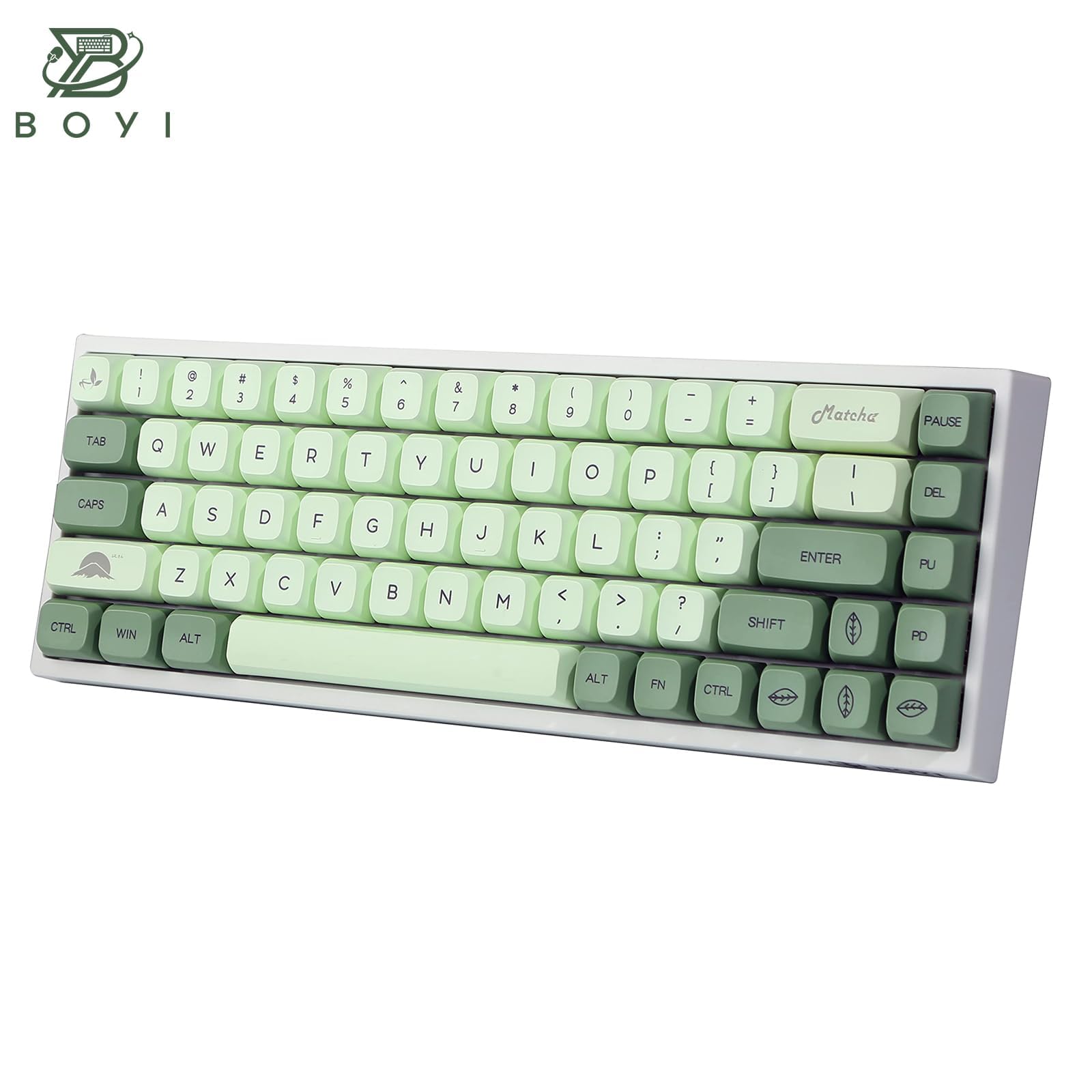 BOYI WK68 Hot Swappable RGB Mechanical Keyboard,Wireless Bluetooth 5.0/2.4G/Wired Type-C Tri-Mode PBT Sublimation Keycaps 65% Gaming Keyboard(Gateron Yellow Switch,Matcha XDA Keycaps)