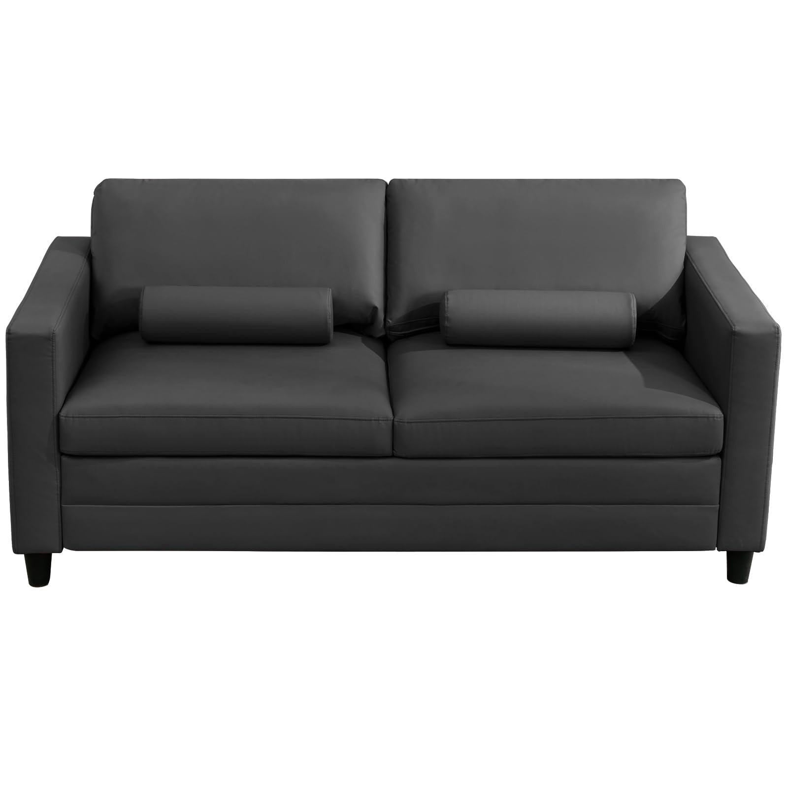 BALUS Faux Leather Pull Out Sofa Bed, 2-in-1 Queen Size Couch Bed with Fold Out Mattress, Modern Convertible Sleeper Sofa Couch, Leather Loveseat Futon Couches for Living Room-Dark Grey
