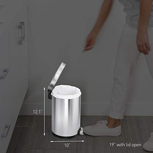 simplehuman 4.5 Liter / 1.2 Gallon Round Bathroom Step Trash Can, Brass Stainless Steel