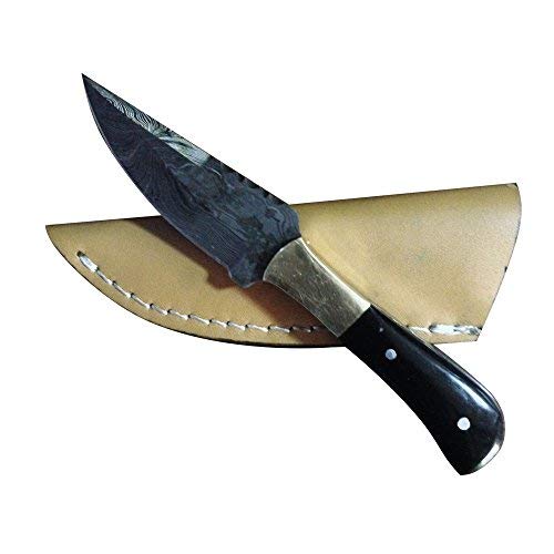 AishaTech Peter Pan Hunting Knife Damascus Steel Blade Horn Handle