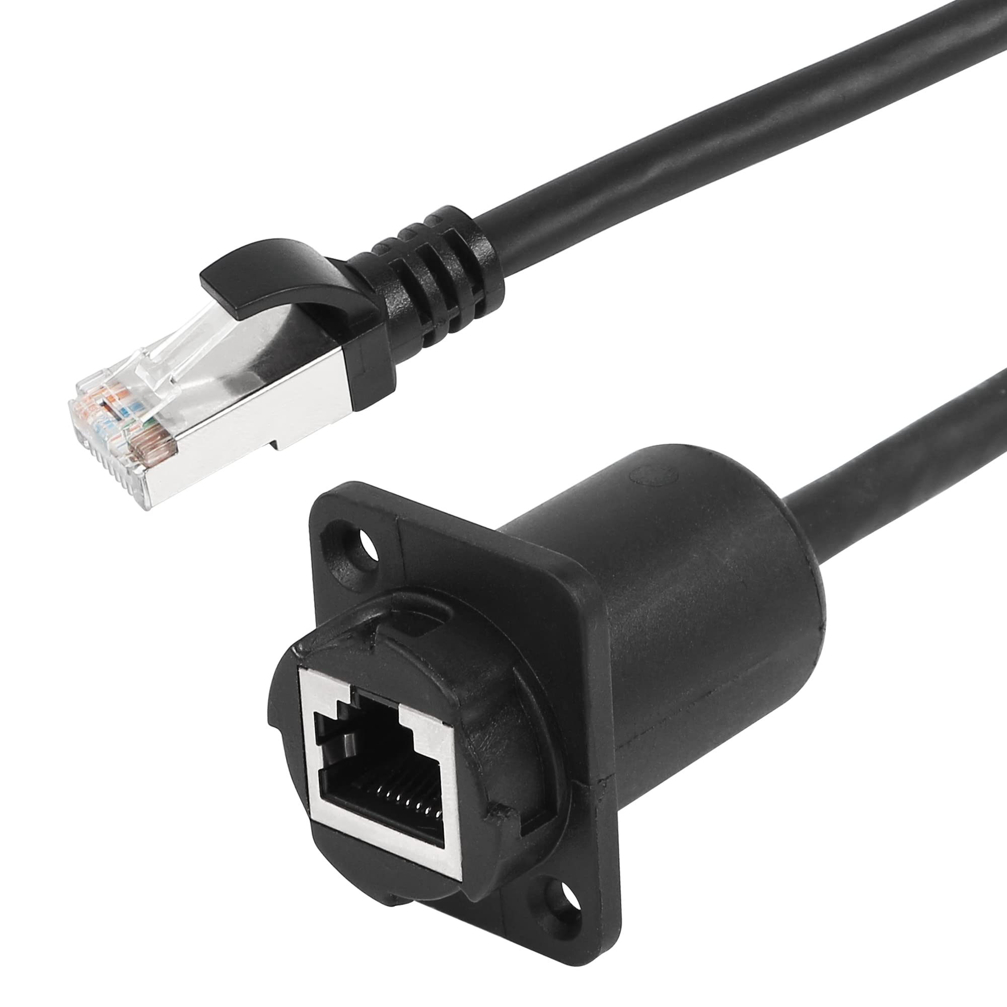 CERRXIAN 35cm RJ45 Male to Female Cat5 5e 6 Waterproof Panel Mount LAN Network Ethernet Extension Cable with Cap