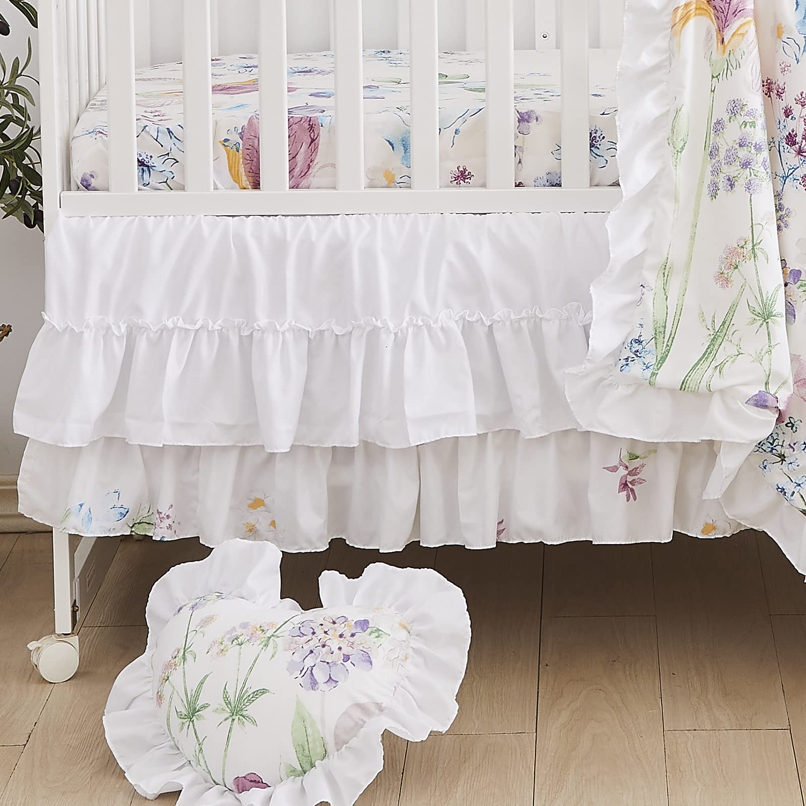 Brandream Baby Crib Bedding Set Farmhouse Floral Nursery Bedding 3 Piece Girls Blanket, Boho Sheet Set, Washed Cotton