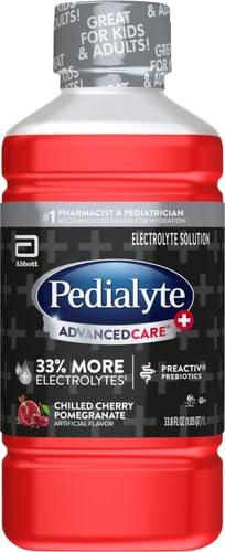 Pedialyte AdvancedCare+ Electrolyte Drink with 33% More Electrolytes and has PreActiv Prebiotics, Chilled Cherry Pomegranate, Ginger, 33.8 Fl Oz