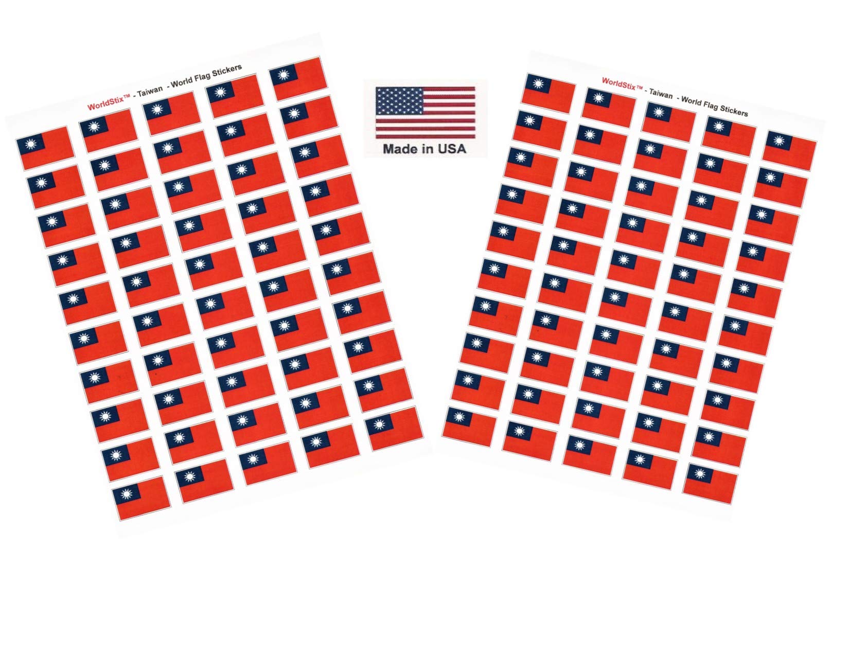 Made in USA! 100 Country Flag 1.5" x 1" Self Adhesive World Flag Scrapbook Stickers, Two Sheets of 50, 100 International Sticker Decal Flags Total (Taiwan)