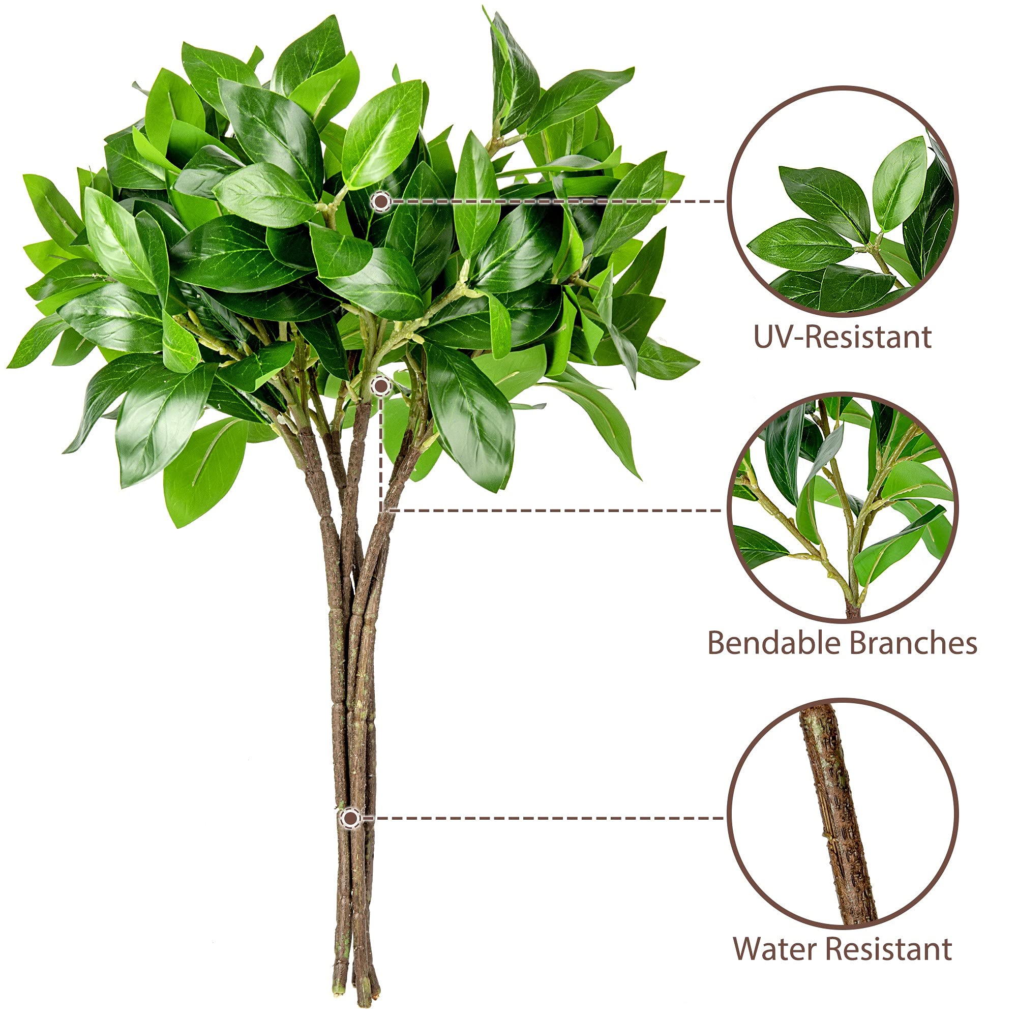 Grand Verde Greenery Branches 21” Tree Stems Artificial Plants Green Leaves Faux Bush, 6pcs Set