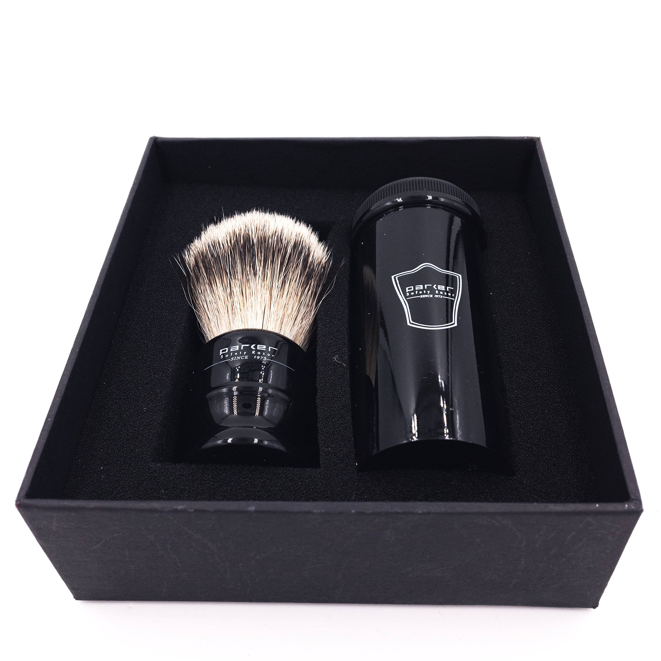 Parker,100% Silvertip Travel Shave Brush with Case, Black - Also Great for Everyday Use!