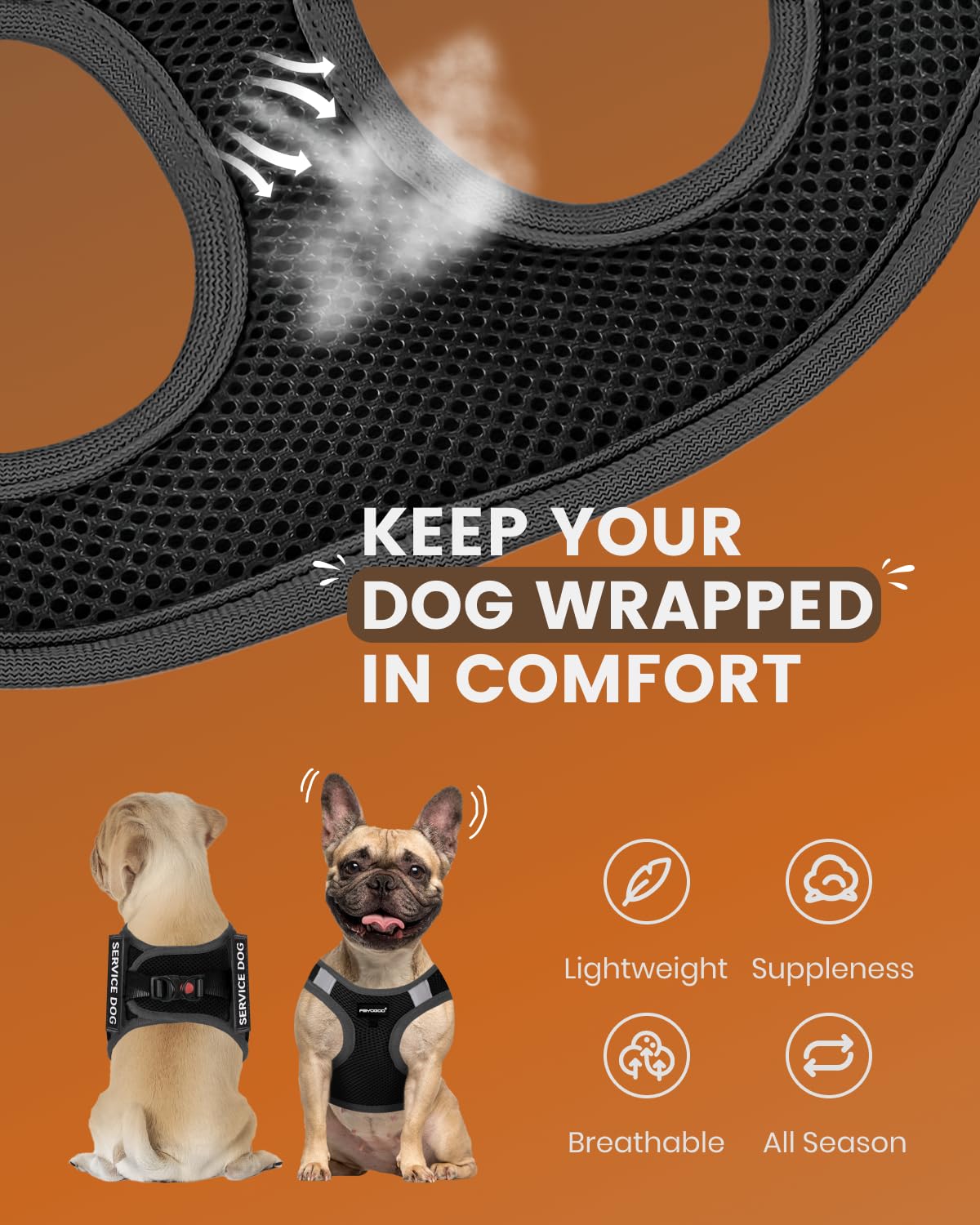 FAYOGOO Service Dog Vest for Small Breed - Lightweight Dog Harness with 6PCS Removable Patches - Puppy Harness and Leash Set for Walking,Training