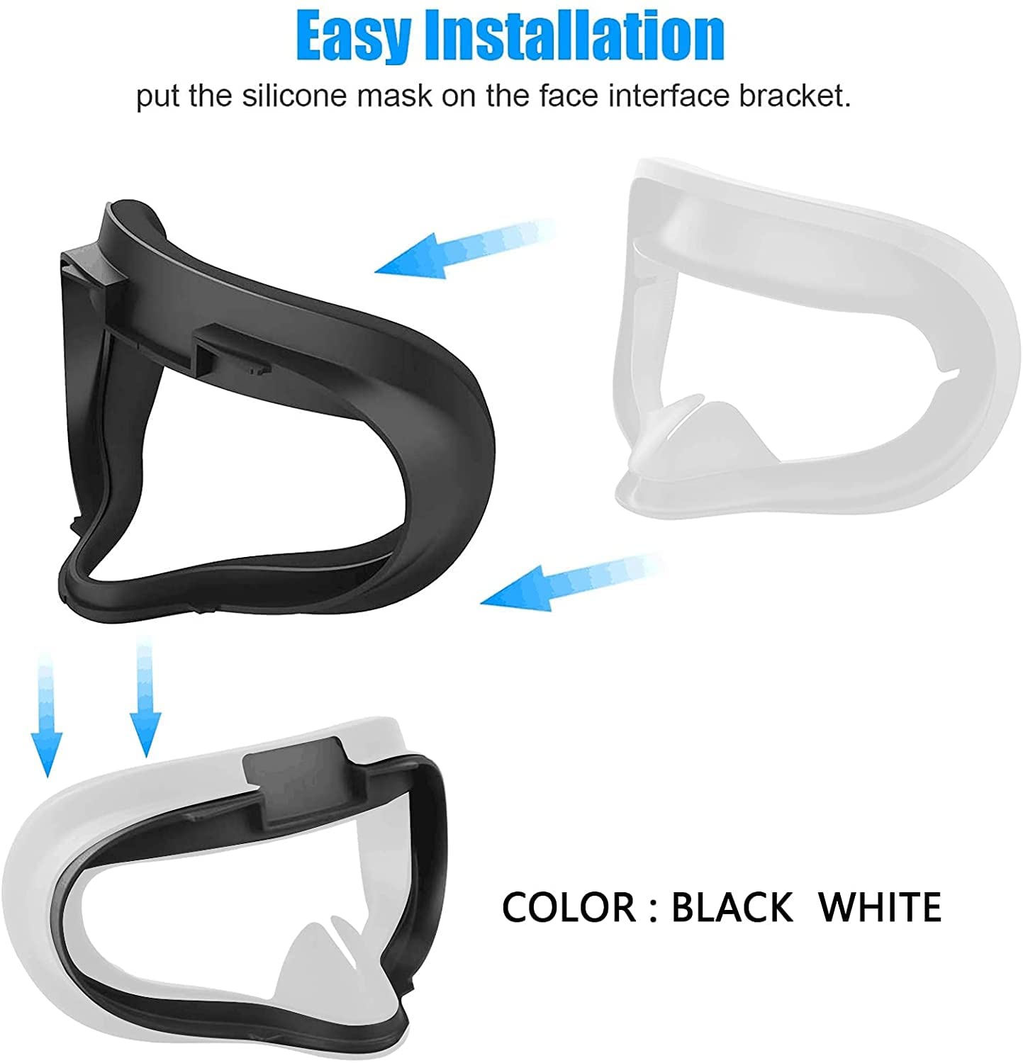 Accessories for Oculus Quest 2 VR Face Cover, 2 pcs, Premium Silicone, Sweatproof Washable Ergonomic Skin-Friendly Hygiene Enhanced Gaming, Facial Cushion for Meta Quest 2 VR Headset, White + Black