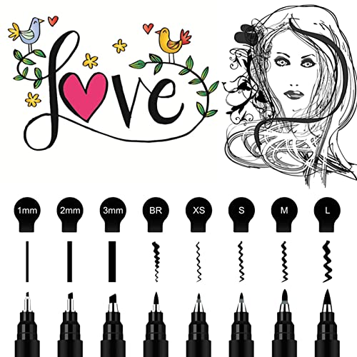 GETHPEN Calligraphy Pens,Hand Lettering Pens, Calligraphy Brush Pen set for Beginners Writing, Sketching, Scrapbooking, Journaling, Soft and Fine Tip, Black Ink Drawing Pen Set, 8 Size
