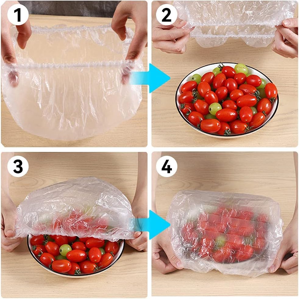 Glorihoby Fresh Keeping Bags, Fresh Keeping Caps, Reusable Elastic Food Storage Covers, Plastic Adjustable Sealing Bowl Lids,Stretch Wrap Food Covers for Outdoor Picnic Kitchen (200Pcs)