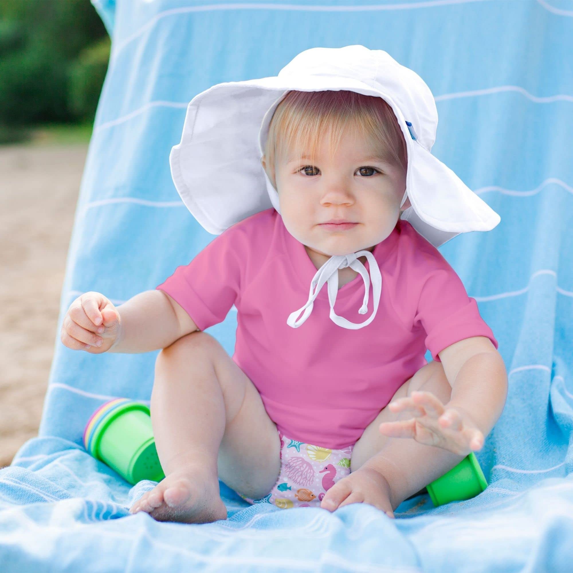 green sprouts Baby Toddler Brim Sun Protection Hat, White, 9/18mo
