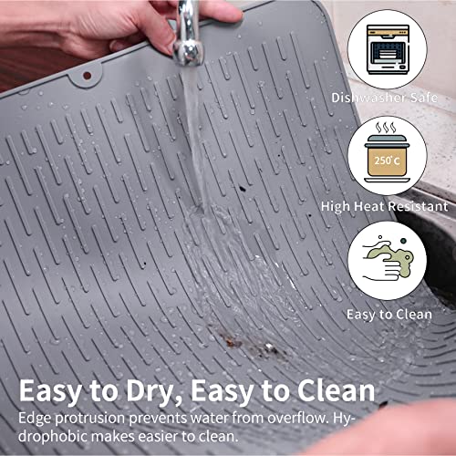 Extra Large Silicone Dish Drying Mat - XL Size 23β x 18β Dish Rack Mat for Kitchen Counter, Heat-resistant Rubber Dish Mat, Non-Slip Silicone Sink Mat, Eco-friendly Counter Top Mat, BPA Free, Grey