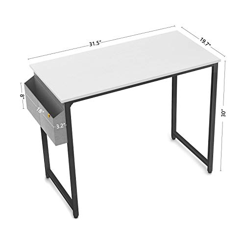 CubiCubi Computer Desk 32" Study Writing Table for Home Office, Modern Simple Style PC Desk, Black Metal Frame, White