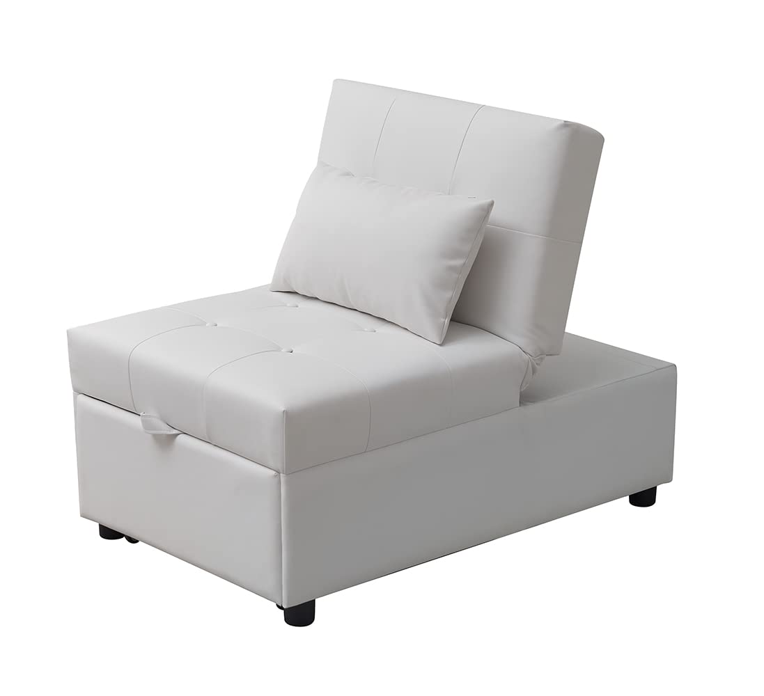 Kings Brand Furniture - Multi-Function Ottoman, Sofa Bed Sleeper, Convertible Chair, White