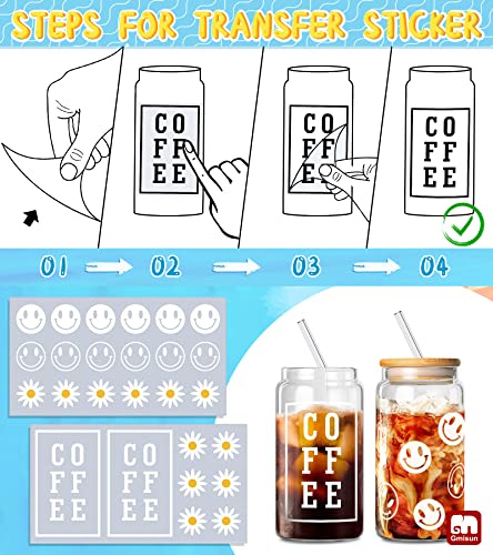 GMISUN Glass Cups with Lids and Straws, 16oz Iced Coffee Cup, Beer Can Glass with Lids and Straw, Drinking Glasses with Bamboo Lids Coffee Bar Accessories for Beer/Juice, Exclusive Transfer Labels