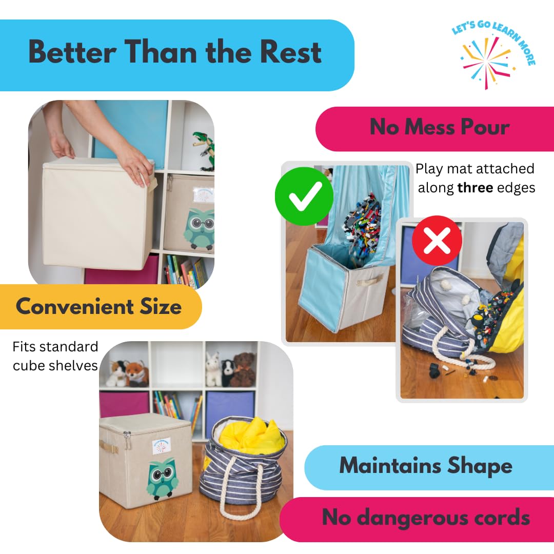 Let's Go Learn More Toy Storage Box with Play Mat for Kids | Toy organizer and storage bin with foldable play mat for building bricks, magnets, blocks, little cars, dolls
