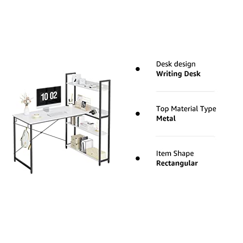 CubiCubi Computer Corner Desk with Storage Shelves, 47 Inch Small L Shaped Computer Desk, Home Office Writing Desk with 2 Hooks, White