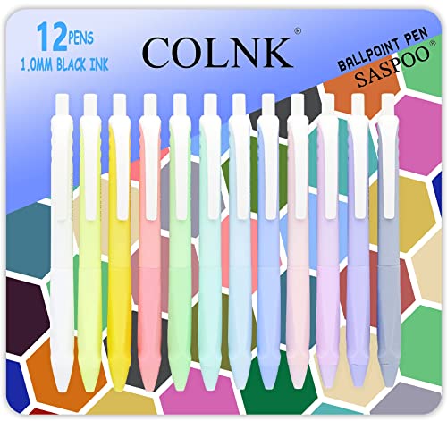 COLNK Retractable Ballpoint Pens,Medium Point 1.0mm,Black Ink,Comfortable Triangle Grip, Gift Pens Ballpoint for Note-taking,Soft Touch, Long Lasting Writing, 12 Count