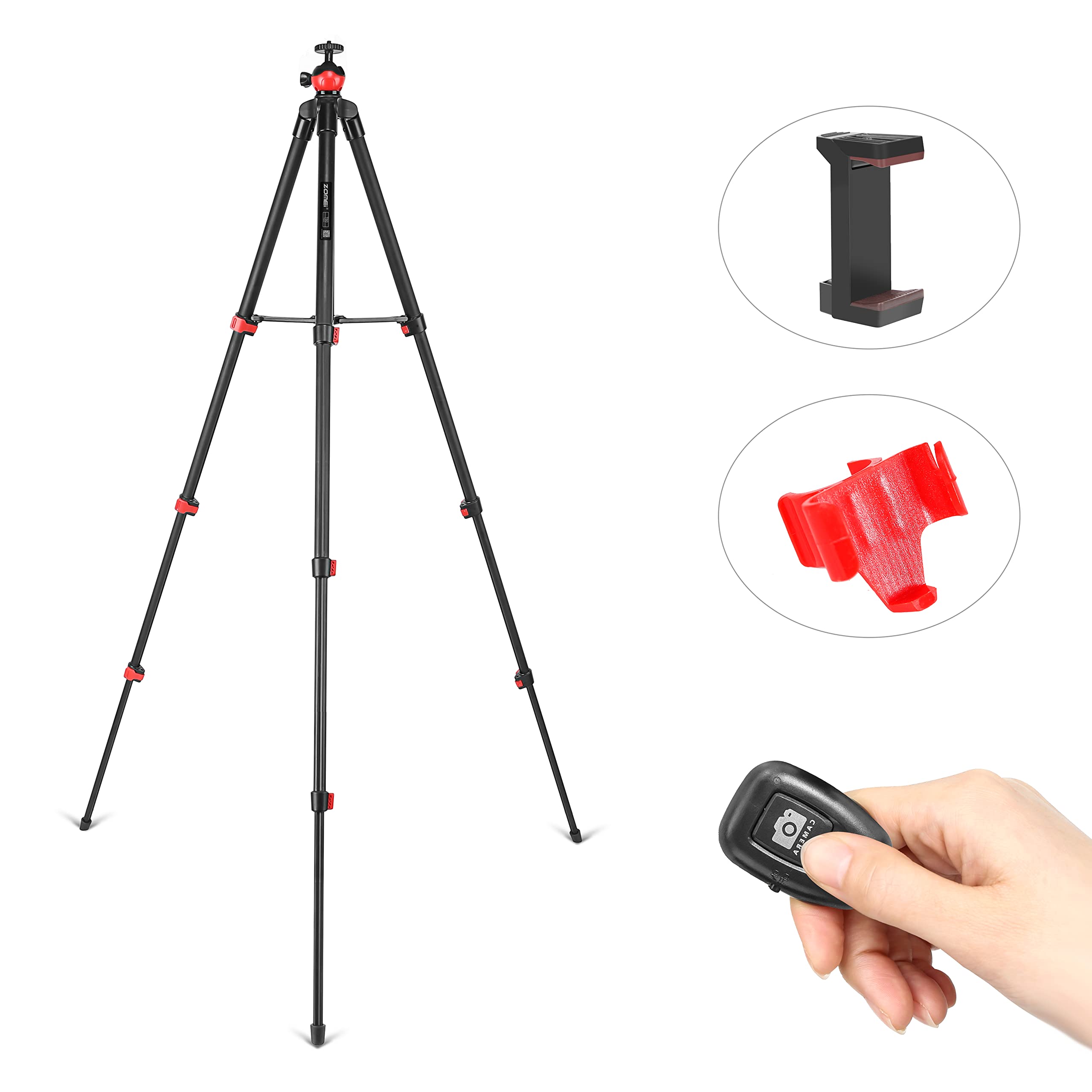 65"/165cm Phone Tripods with Remote Shutter and Universal Clip, Cell Phone Holder Compatible with iPhone/Android/Sport Camera Perfect for Video Recording/Selfies/Live Stream/Vlogging
