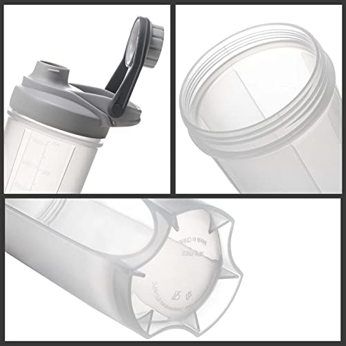 EYMPEU 2 Pack Shaker Bottle Work Out BPA & Phthalate-free, Solid Screw lid Leakproof Shaker Cup Dishwasher Safe for Protein Mixes 24oz, Clear Grey