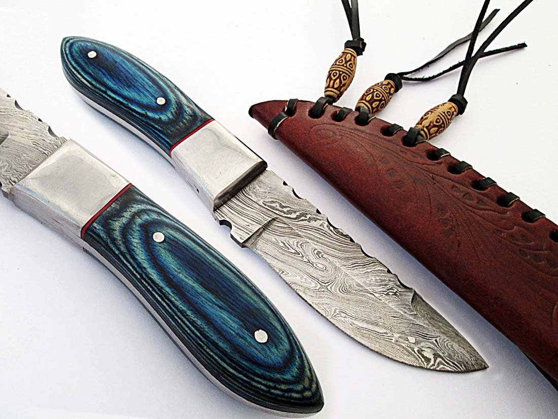 AishaTech Hammerhead Hunting Knives Damascus Steel Blade Color Wood Handle