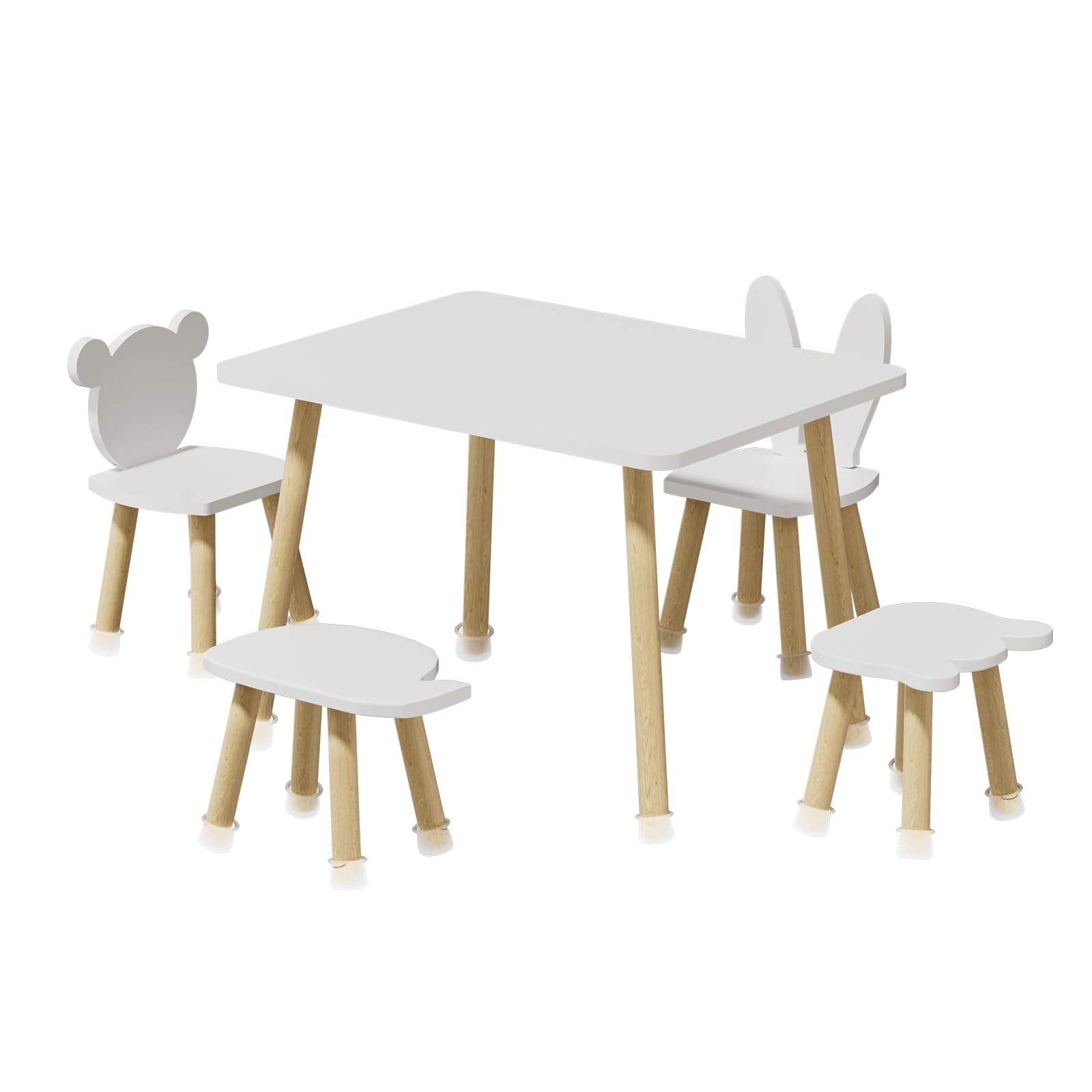 BanaSuper Table & Chair Set - Wooden Weaning Table with 4 Animal-Themed Chairs for Arts & Crafts, Snack Time, and Homework, Ideal for Learning & Development Furniture (White)