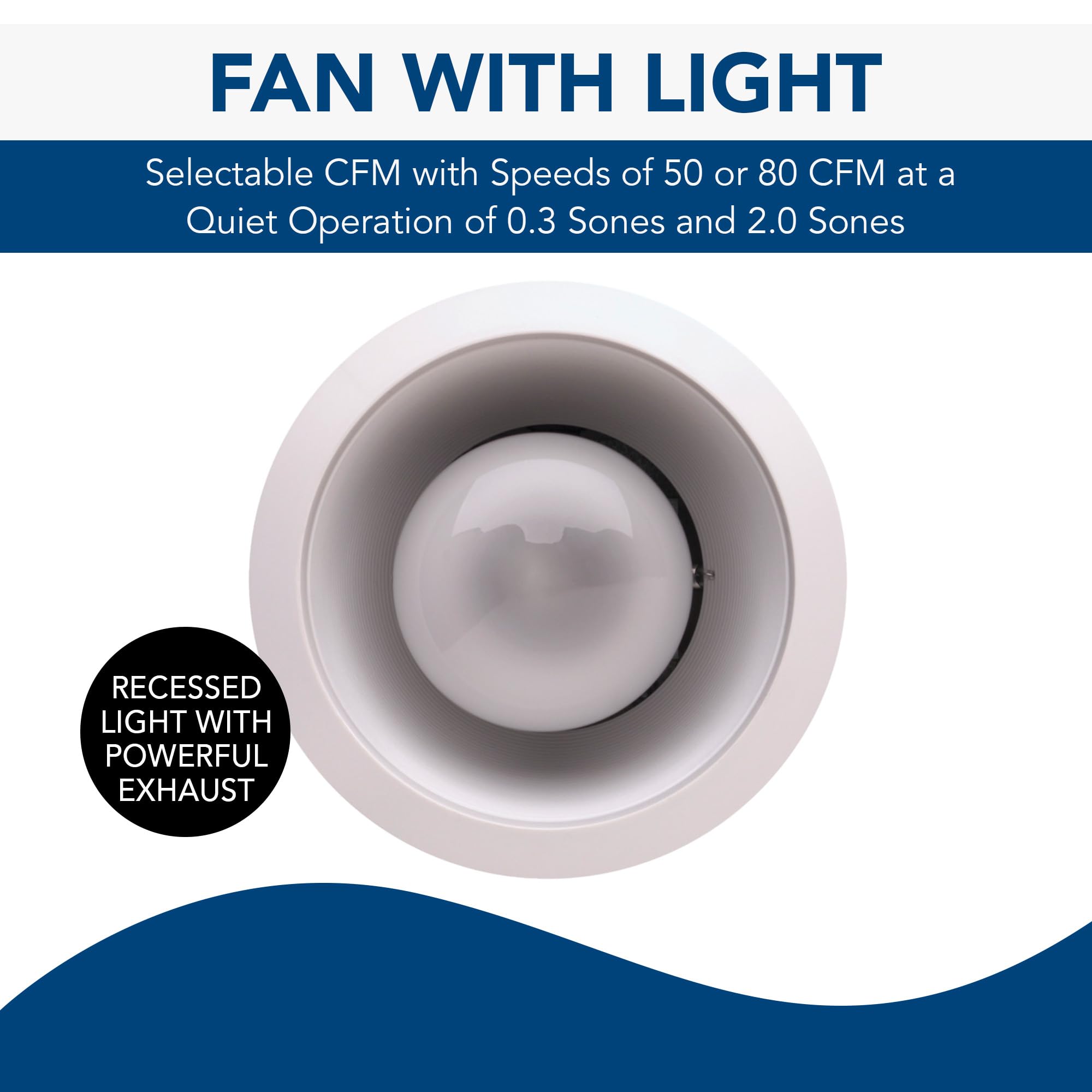 Broan-NuTone 744L Recessed Light Ventilation Fan, Selectable Speed 50-80 CFM, 0.3-2 Sones, White