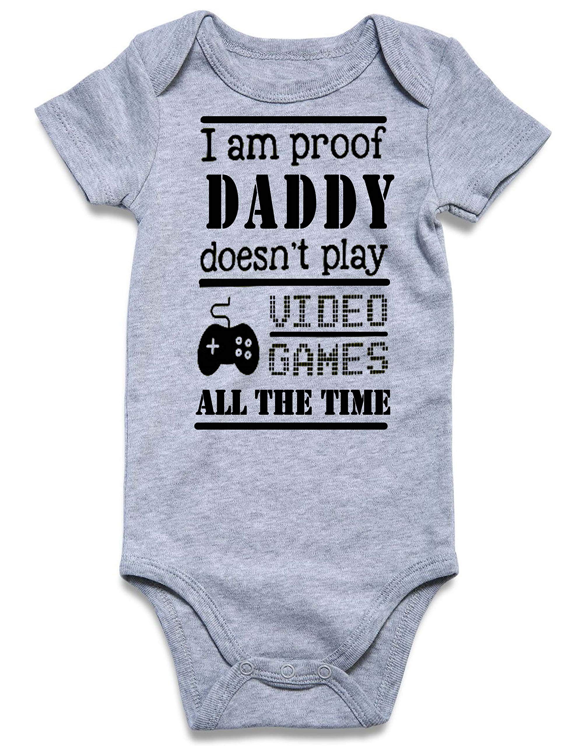 Loveternal I'm Proof Daddy Doesn't Play Video Games All the Time Baby Boys Girls Romper 0-3 Months Infant Clothing Short Sleeve Gray Gender Neutral CottonJumpsuit 0-3 Months Clothes