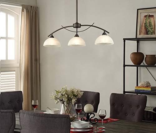 DAYCENT Vintage Frosted Glass Alabaster Shades Pendant Lighting for Kitchen Island 3-Light Rod-Hung Ceiling Hanging Light, Golden Bronze