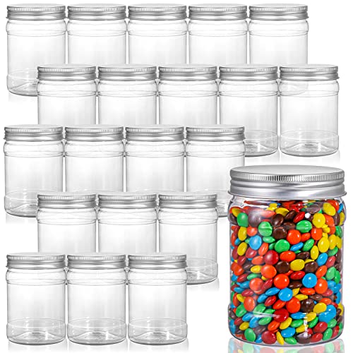 Fasmov 21 Pack 12 Ounce Clear Plastic Jars Containers with Screw On Lids, Round Empty Plastic Slime Storage Containers for Kitchen & Household Storage - BPA Free