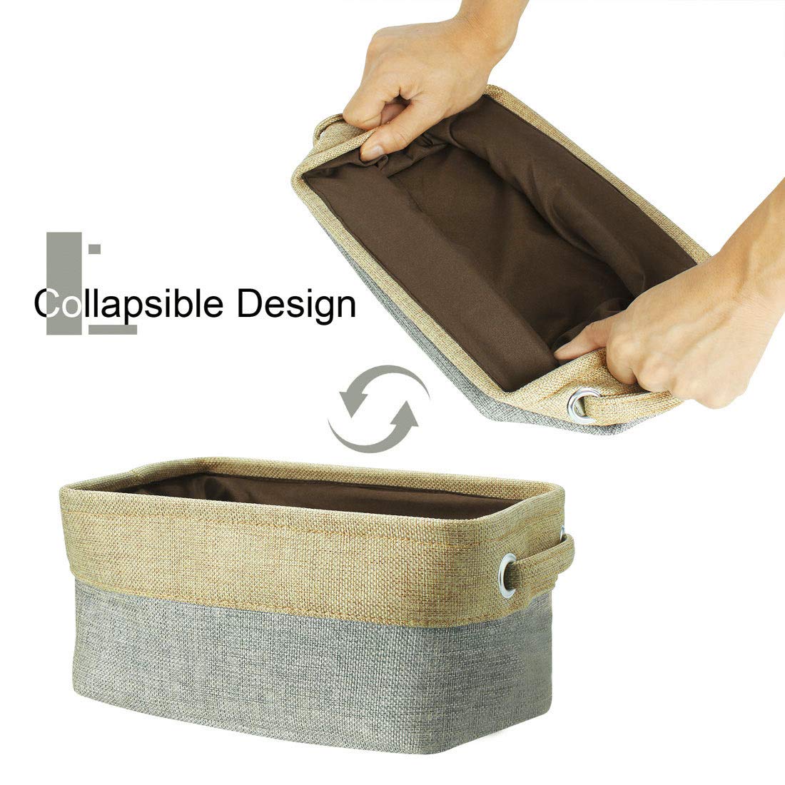 uxcell Collapsible Fabric Storage Basket Bins with Dual Handles, Foldable Toy Bins for Laundry Clothes Storage, Home Organizer for Bedroom Office Closet Shelves Gray Small